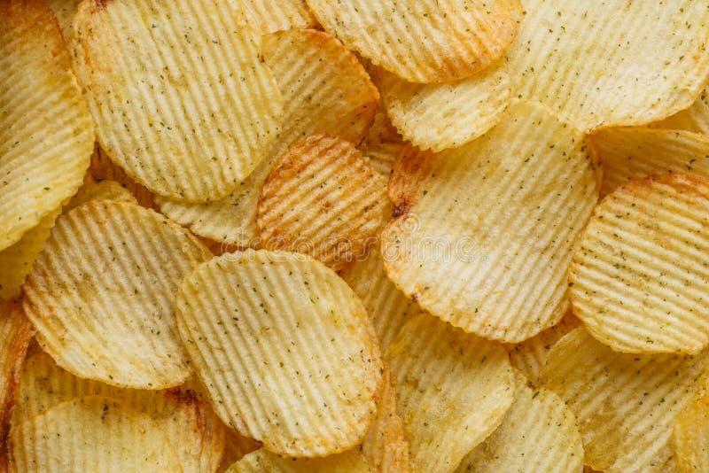 Potato Chips or Crisps .Potato Chips Texture Background Flat Overhead ...