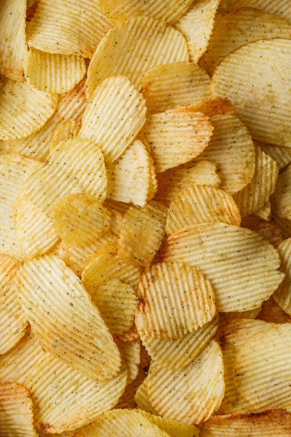 Potato Chips or Crisps .Potato Chips Texture Background Flat Overhead ...