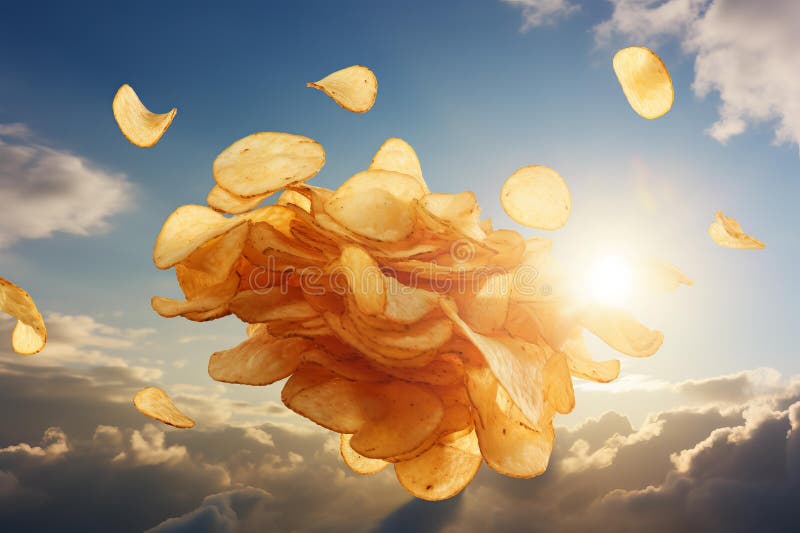 Potato Chips Explosion in Sunset Sky Stock Illustration - Illustration ...