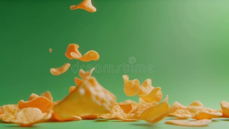 Potato Chips Falling on Green Screen Background Stock Video - Video of ...