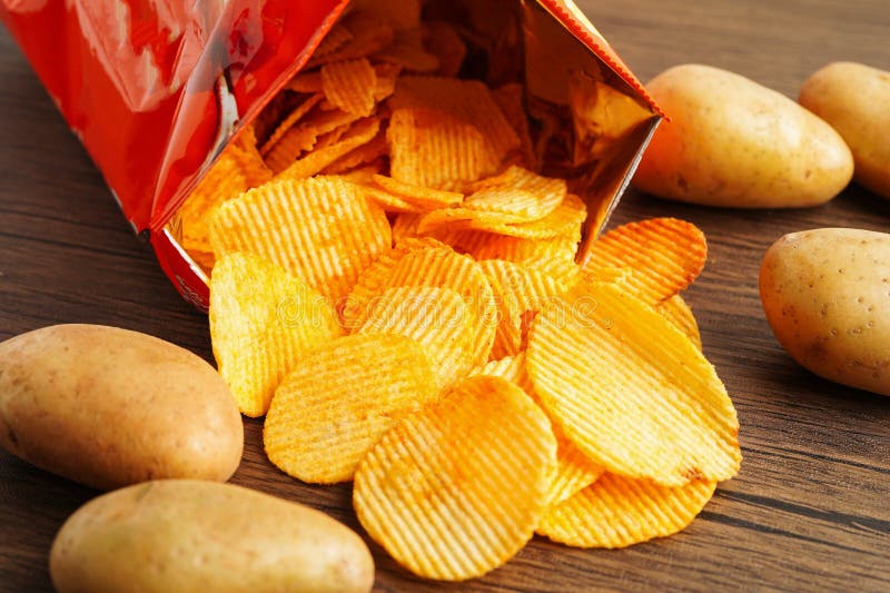 Potato Chips Fried Snack Fast Food in Open Bag Stock Photo - Image of ...