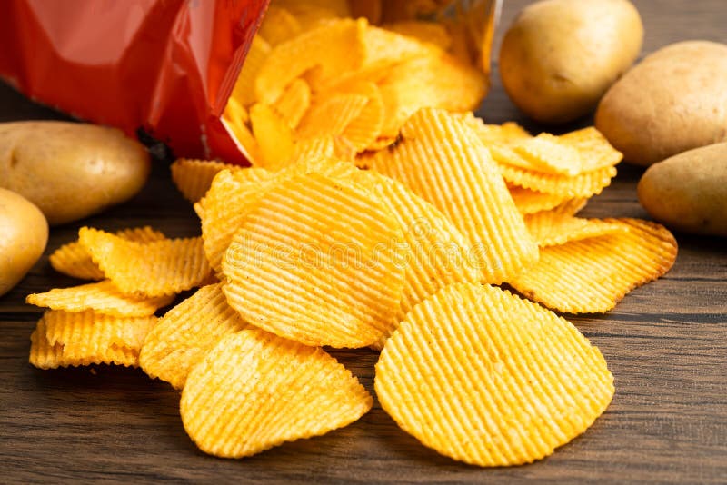 Potato Chips Fried Snack Fast Food in Open Bag Stock Image - Image of ...