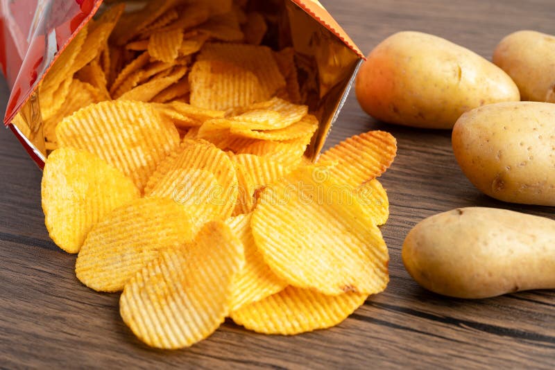 Potato Chips Fried Snack Fast Food in Open Bag Stock Photo - Image of ...