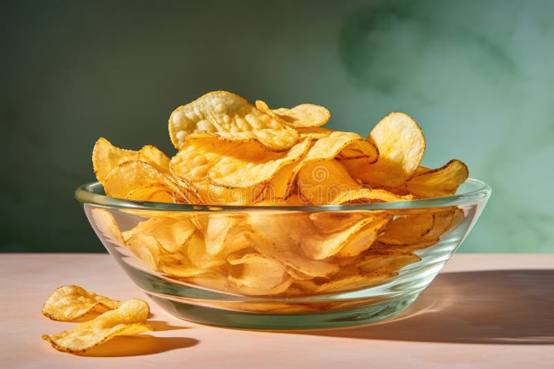 Potato Chips in a Glass Bowl on the Table Stock Illustration ...