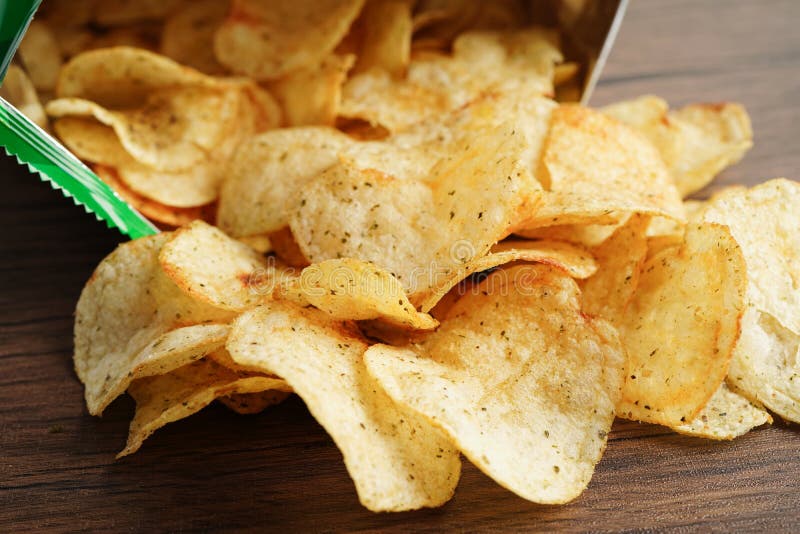 Potato Chips in Open Bag, Delicious BBQ Seasoning Spicy for Crips, Thin ...
