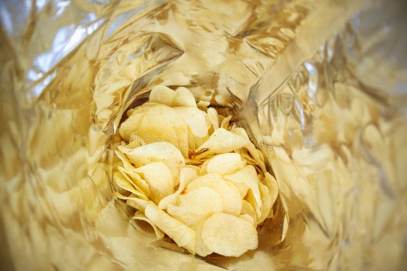 Potato Chips in Open Snack Bag Closeup Stock Photo - Image of meal ...