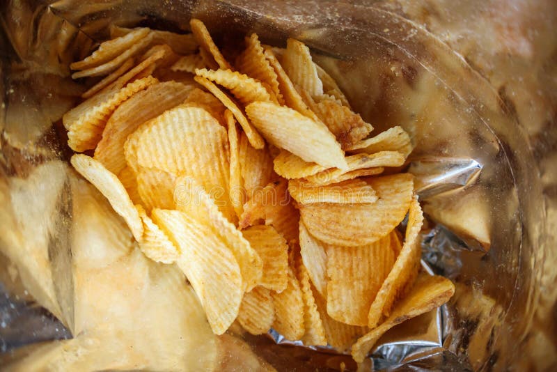 Potato Chips in Open Snack Bag Stock Image - Image of crisp, open ...