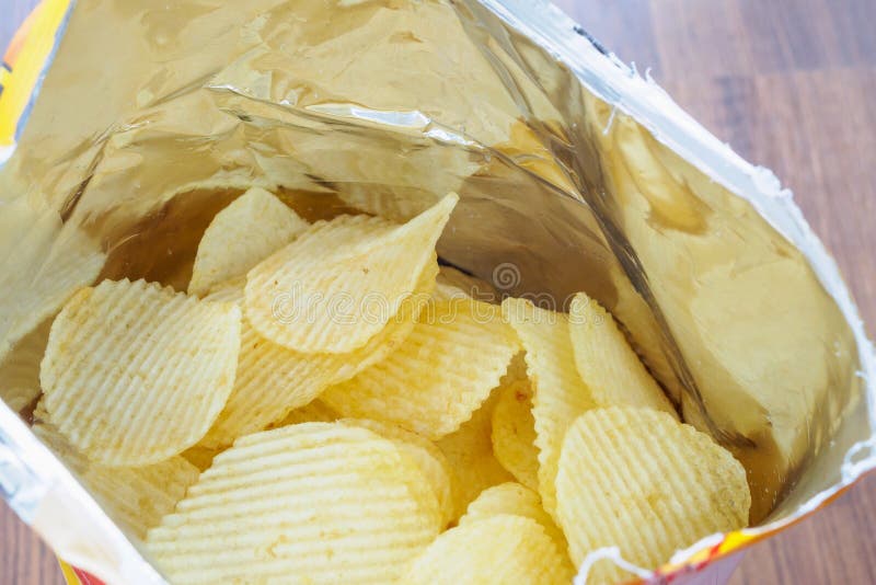 Potato Chips in Open Snack Bag Close Up Stock Image - Image of crisps ...