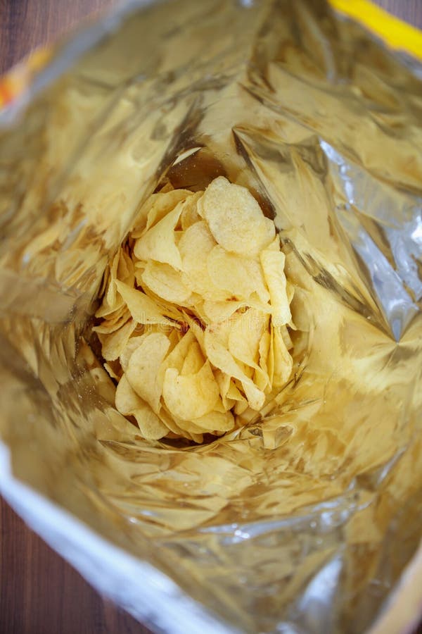 Potato Chips in Open Snack Bag Close Up Stock Image - Image of crispy ...
