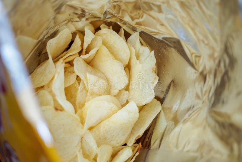 Potato Chips in Open Snack Bag Stock Photo - Image of open, crisps ...