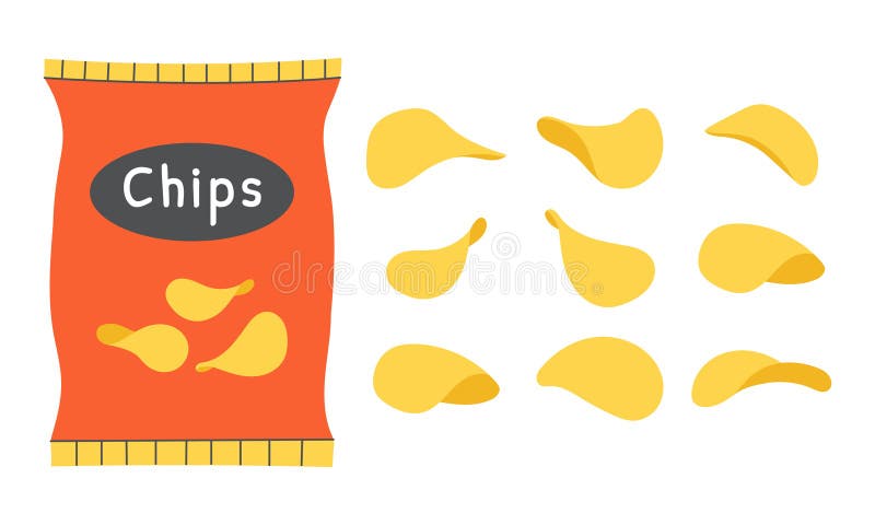 Potato Chips Packaging and Individual Chips. Stock Vector ...
