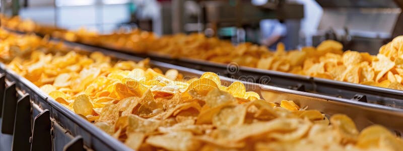 Potato Chips Production Line at the Factory. Potato Chips and Snacks ...