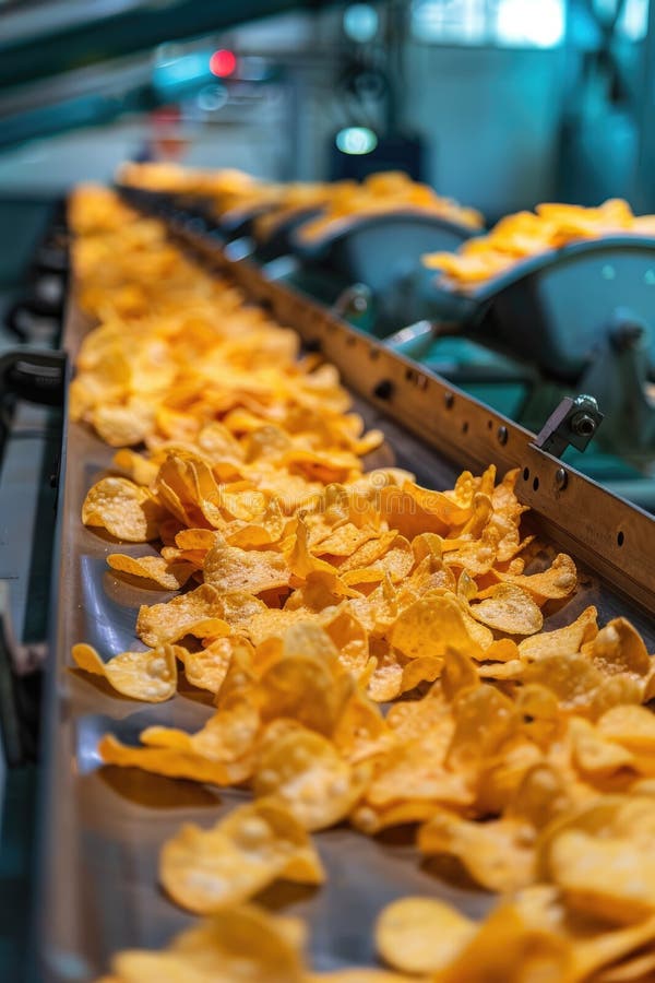 Potato Chips Production Line at the Factory. Potato Chips and Snacks ...