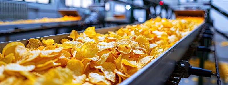Potato Chips Production Line at the Factory. Potato Chips and Snacks ...