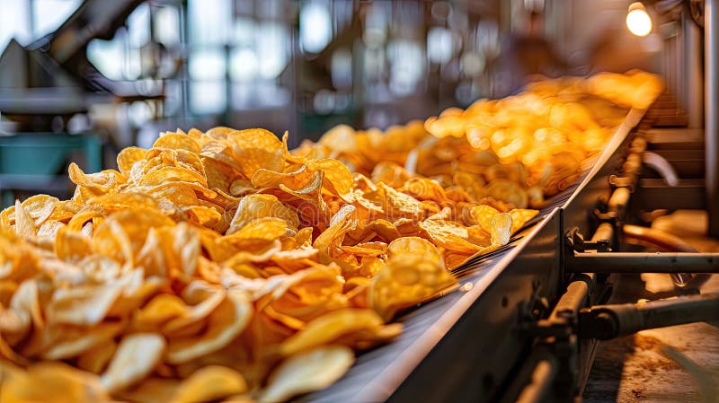 Potato Chips Production Line at the Factory. Potato Chips and Snacks ...