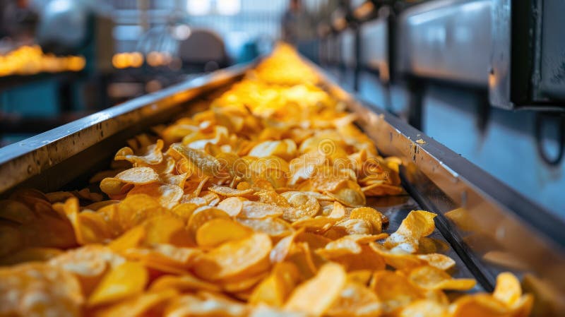 Potato Chips Production Line at the Factory. Potato Chips and Snacks ...