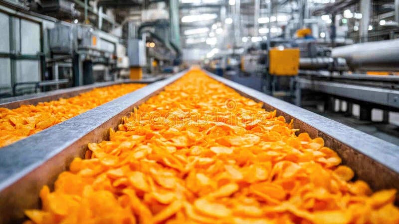 Potato Chips on Production Line in Modern Industrial Factory Stock ...