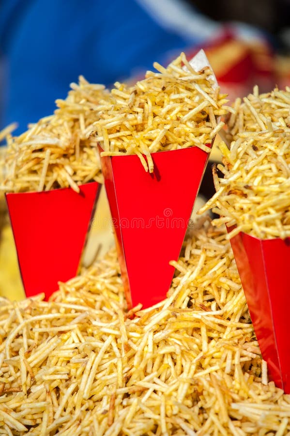 Potato chips on red box stock photo. Image of veggie - 106291672