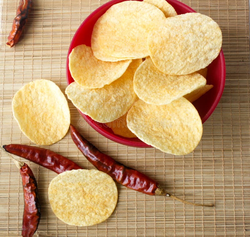 Potato Chips with Red Chilli Stock Image - Image of bowl, breakfast ...