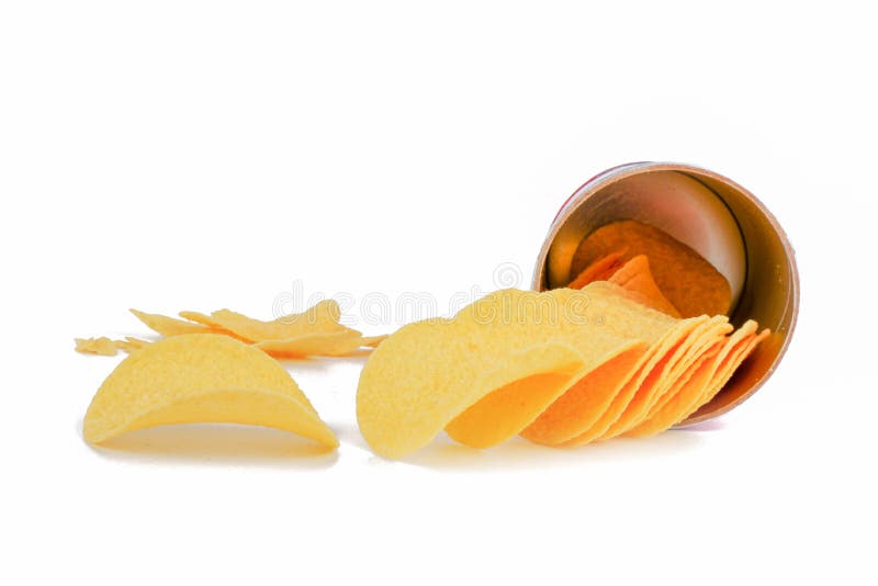 Potato Chips Scattered from the Packaging Isolated on a White ...