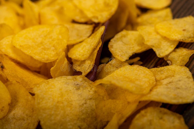 Potato Chips Scattered on the Table, Close-up, Selective Focus Stock ...