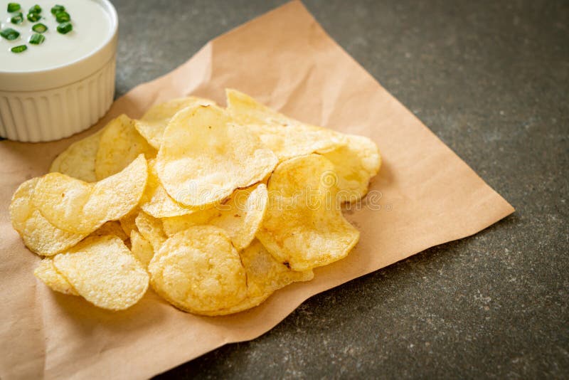 Potato Chips with Sour Cream Stock Image - Image of board, appetizer ...