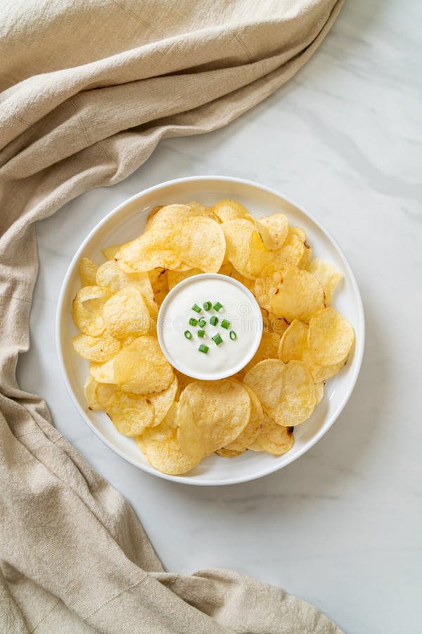 Potato Chips with Sour Cream Stock Image - Image of crispy, greek ...