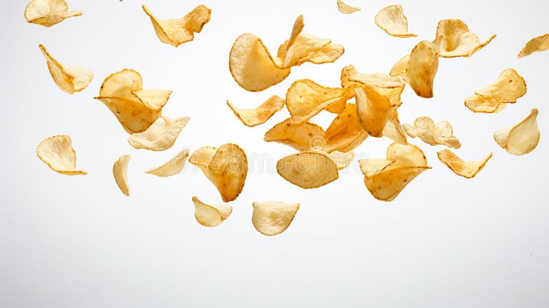 Potato Chips with Spices Fall in a Pile on a White Background. Creative ...