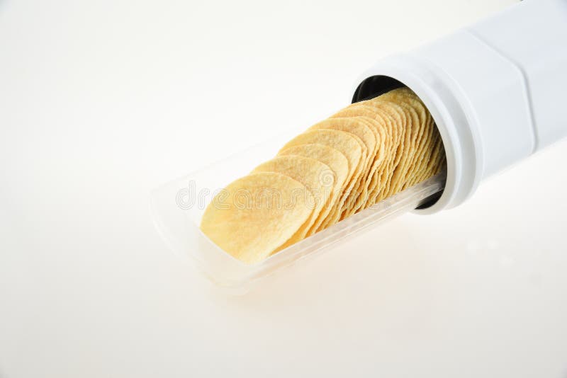 Potato Chips Stack in White Tin Box Container Tube Stock Photo - Image ...