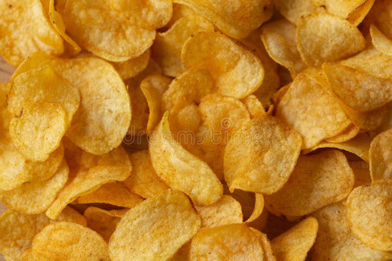 Potato Chips with Tomato Dipping Sauce, Top View. Stock Image - Image ...