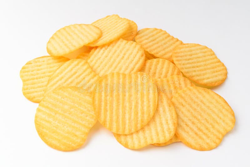Potato Chips on White Background Stock Image - Image of closeup, edeg ...