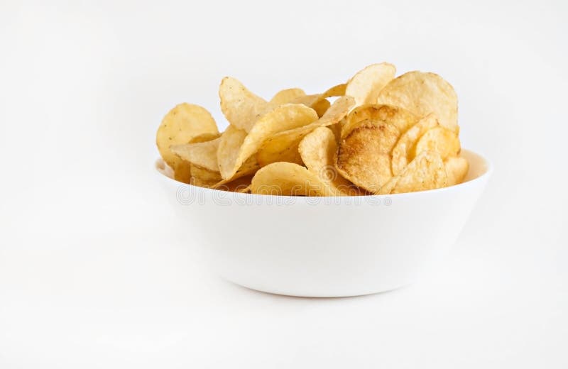 Potato Chips in a White Dish Isolated Stock Image - Image of objects ...