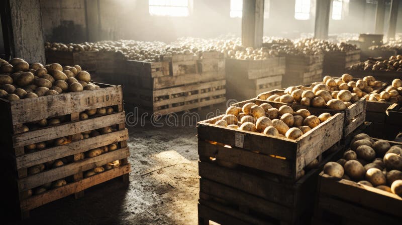 Potato Crates in Warehouse stock image. Image of produce - 378779987