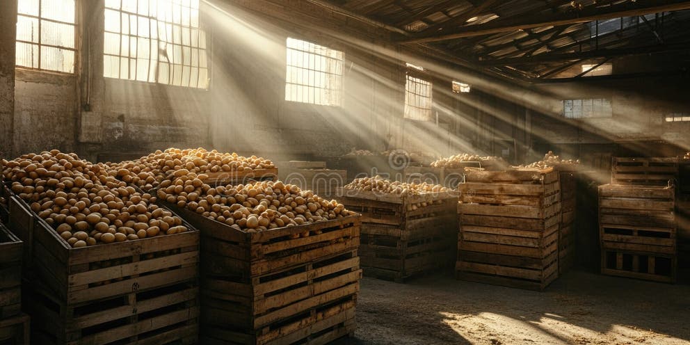 Potato Crates in Warehouse stock photo. Image of warehouse - 378877180