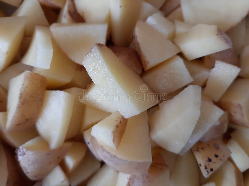 Potato Cutting . Lots of Two Cut Pieces Stock Image - Image of salad ...