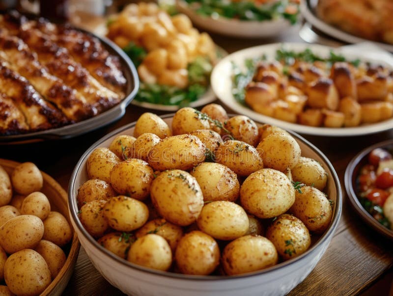 Potato dishes at a buffet stock image. Image of cooking - 359757585