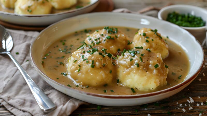 Potato Dumplings with Gravy Stock Illustration - Illustration of meal ...