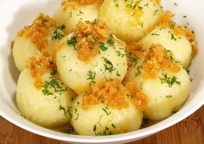 Potato Dumplings on Wooden Background Stock Photo - Image of balls ...