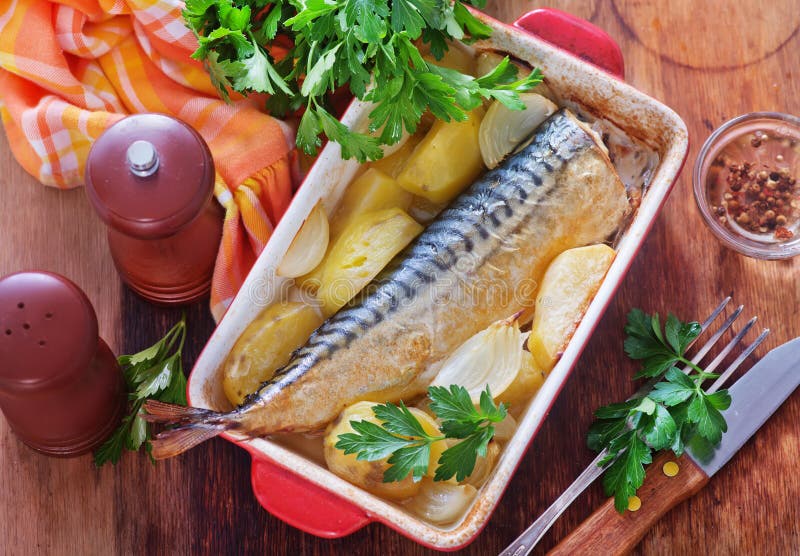 Potato with fish stock photo. Image of fried, entree - 66006072