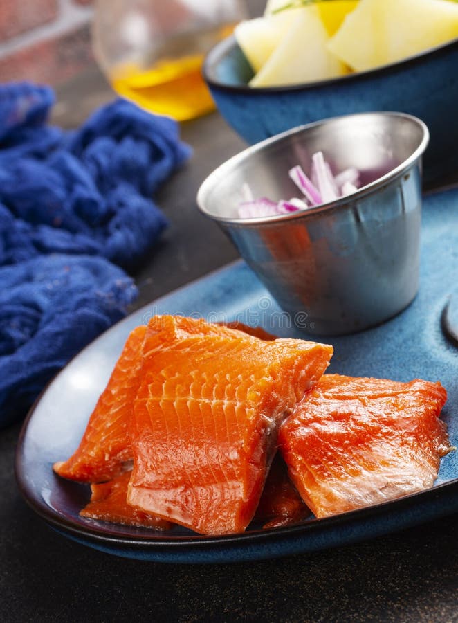 Potato with fish stock image. Image of napkin, mash - 167628209