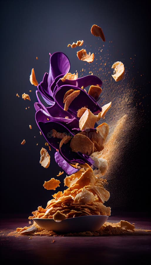 Potato Hot Crispy Chips Creatively Falling-Dripping Flying or Splashing ...