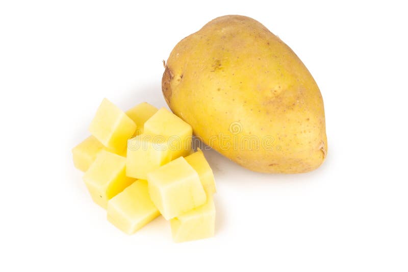 Potato Isolated on White Background Slice Cube Fresh Stock Image ...