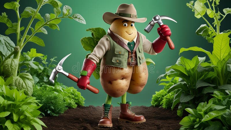 Potato man in the field stock photo. Image of statue - 357455692