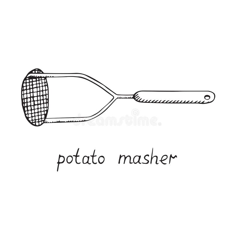 Potato Masher, Hand Drawn Doodle Sketch, Black and White Illustration ...