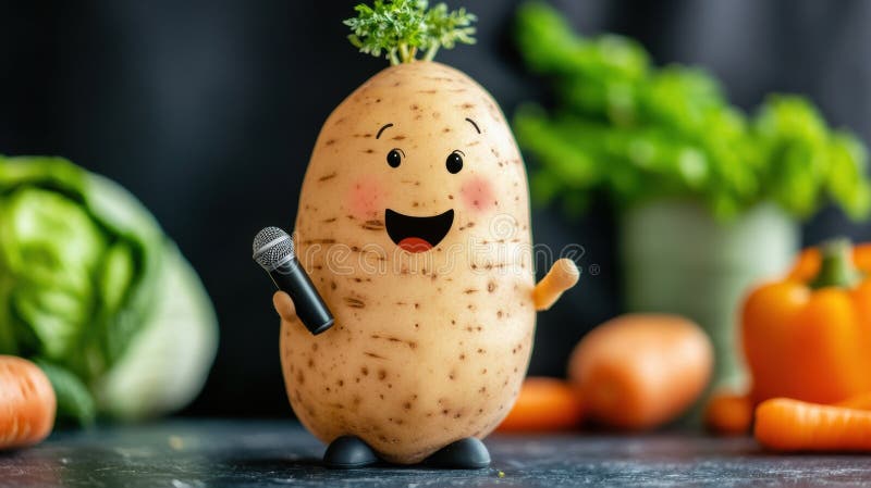 A Potato with a Microphone and Vegetables Around it, AI Stock Photo ...
