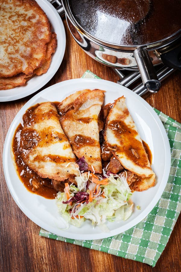 Potato Pancakes with Meat Stew Served Stock Photo - Image of german ...