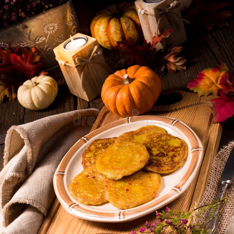 Potato Pancakes with Pumpkin Puree Stock Image - Image of garnish, diet ...