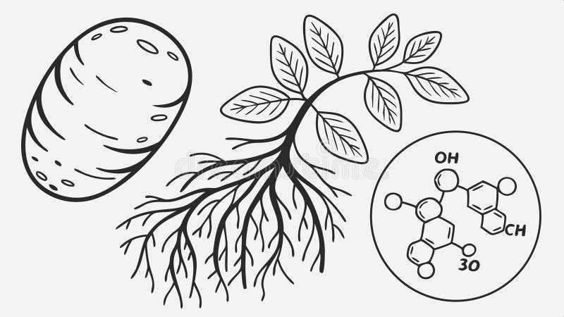 Potato Plant with Molecule, GMO and Botany Concept Vector Design ...