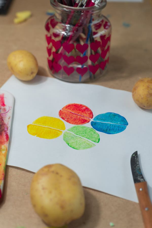 Potato Printing Artwork Scene Stock Photo - Image of potatoes, yellow ...