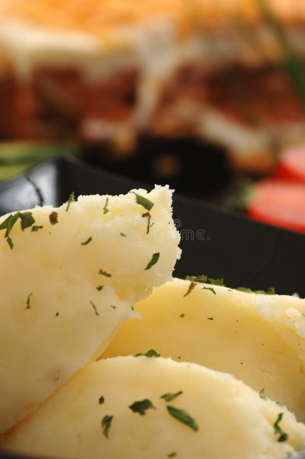 Potato Puree Cutlets Sauce Salad on the Table Stock Image - Image of ...